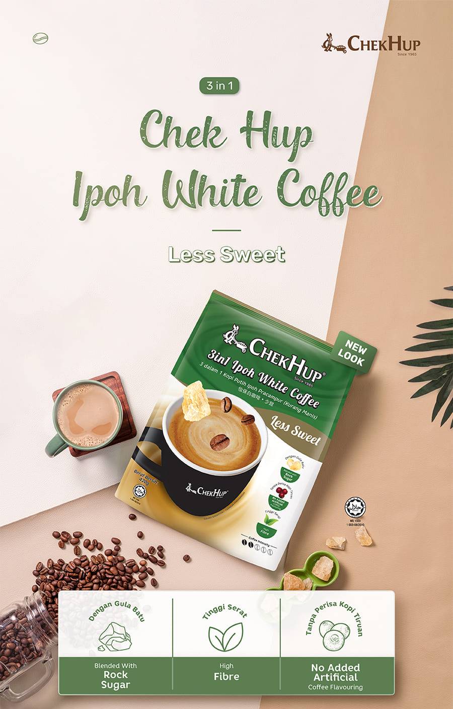 Chek Hup 3in1 Ipoh White Coffee – Less Sweet (12'sx35g) [6015]