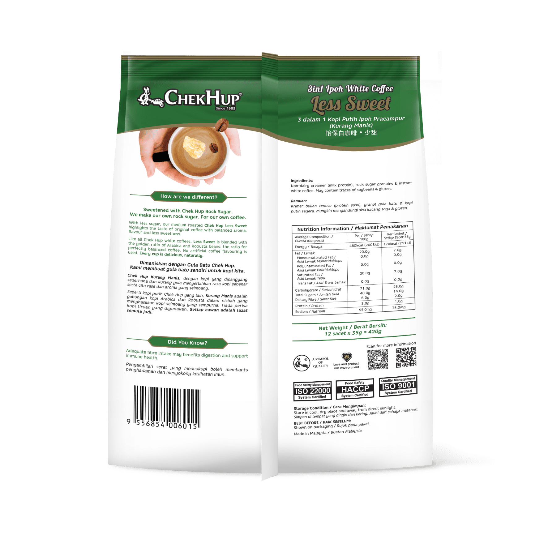 Chek Hup 3in1 Ipoh White Coffee – Less Sweet (12'sx35g) [6015]