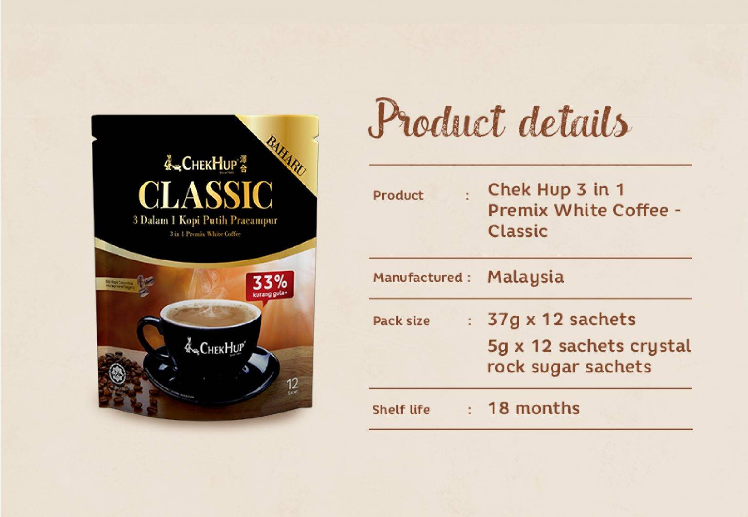 Chek Hup 3in1 Classic White Coffee 12'sx37g [6862]