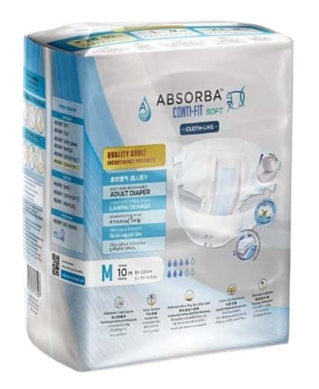 Absorba Conti-Fit Soft Adult Diapers - M Size (10s) [7597]